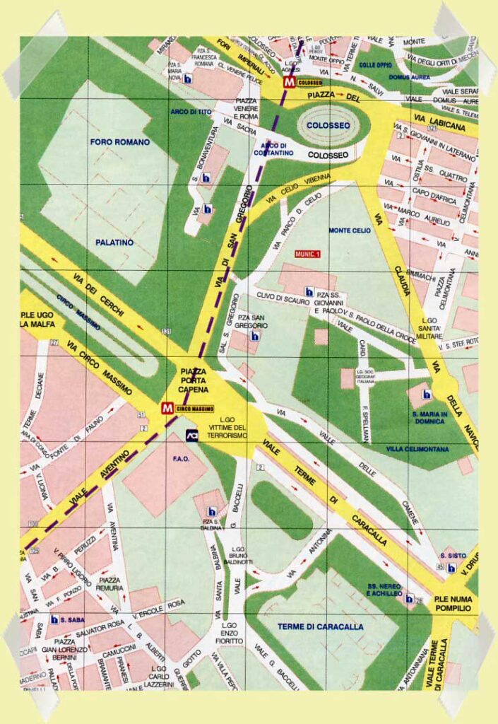 Mapa Coliseo - Zona arqueológica con calles - Guía En Roma